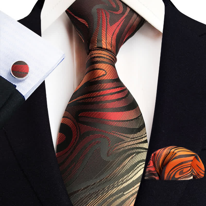 3Pcs Men's Red Flame Abstract Wavy Necktie Set – uk.floraltrip